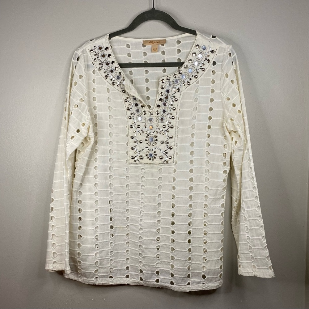 Kyra Silver Embellished Bohemian Top - Gem